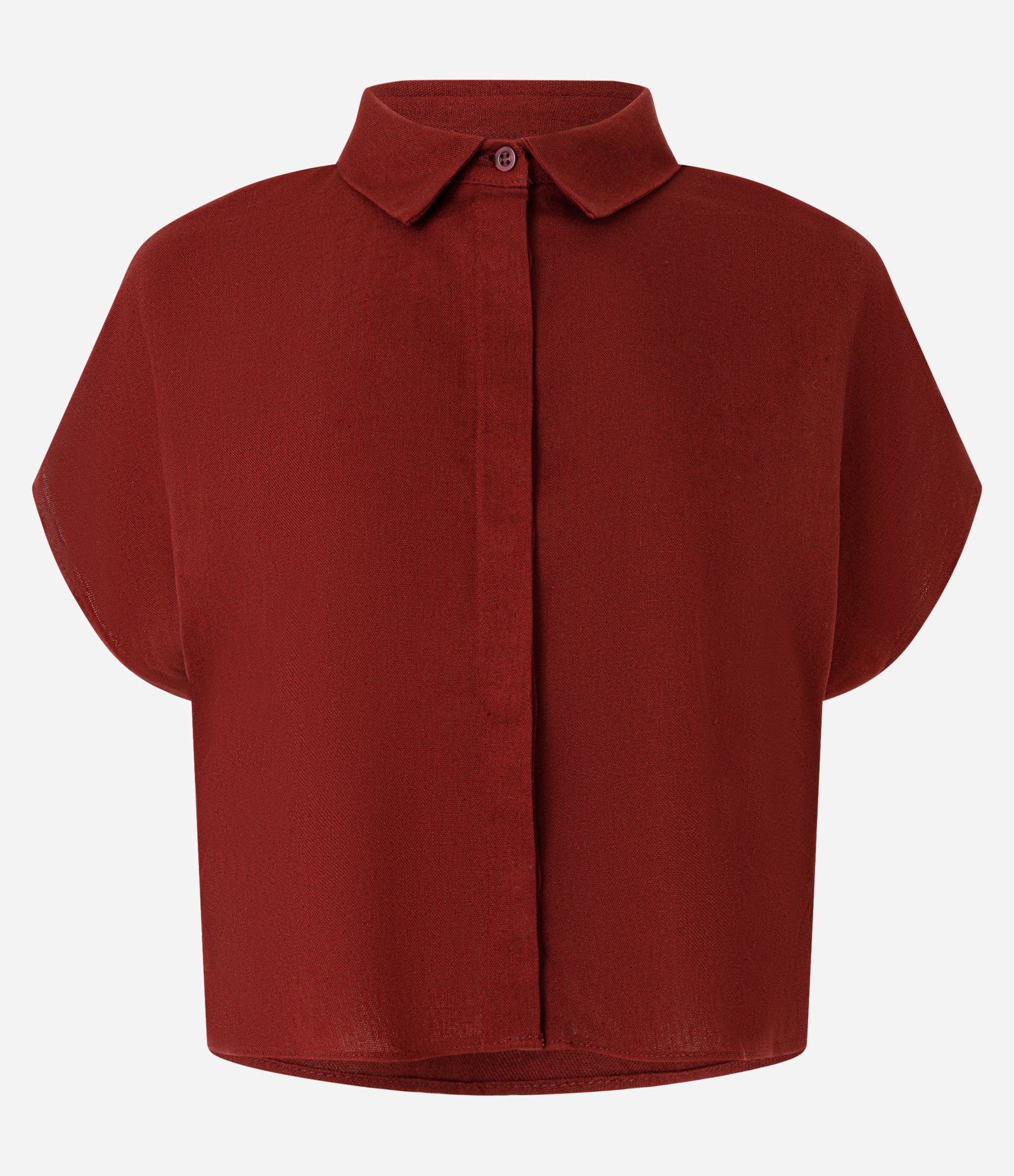 Blusa em Viscolinho com Colarinho na Gola e Sem Cava Vinho