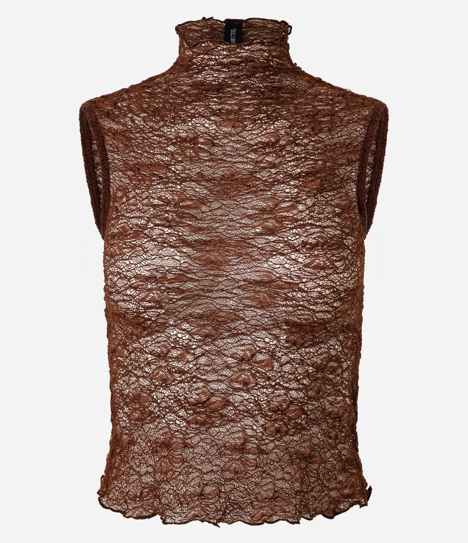 Blusa Gola Alta em Renda Vazadinha e Texturizada Marrom