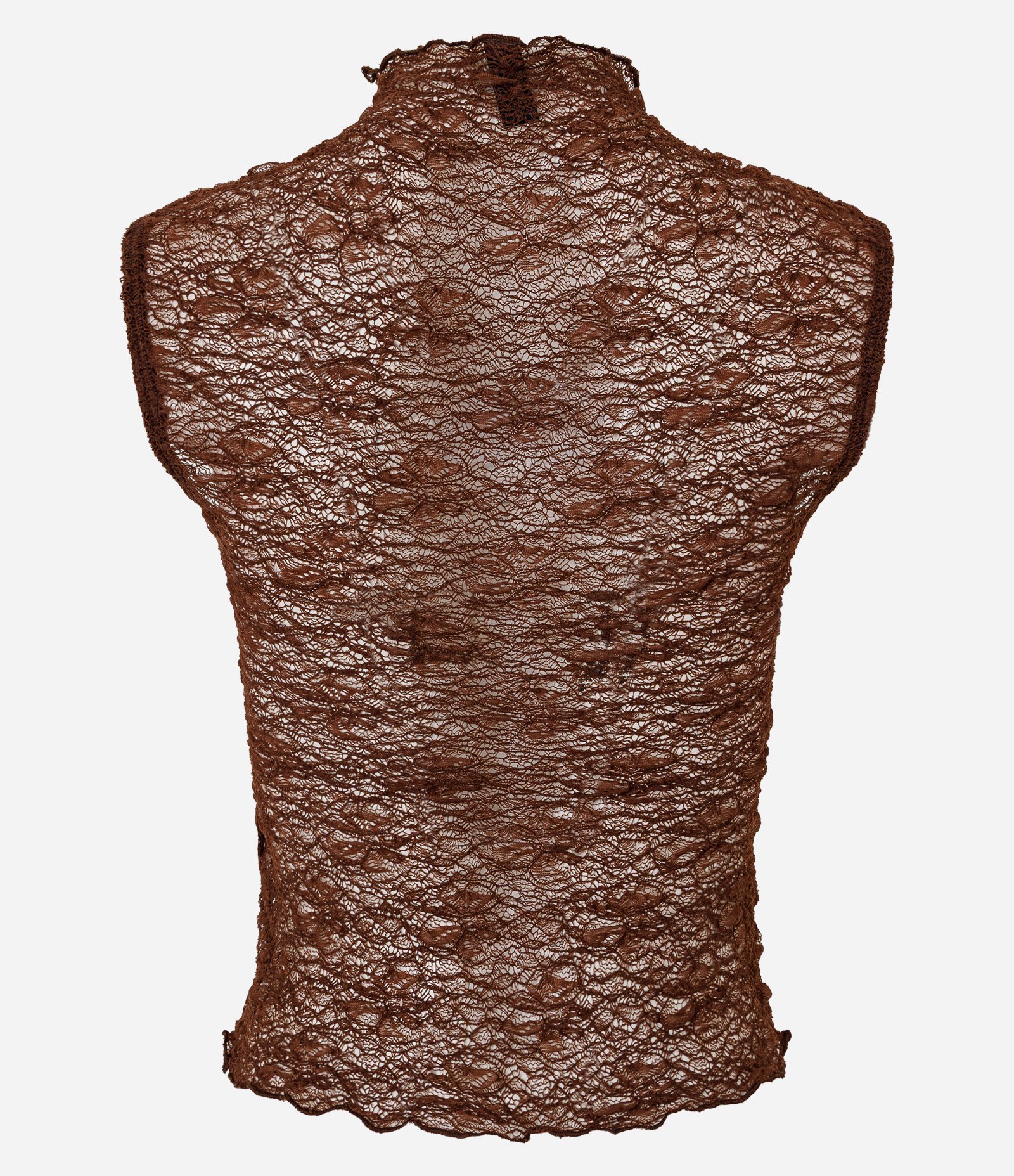 Blusa Gola Alta em Renda Vazadinha e Texturizada Marrom