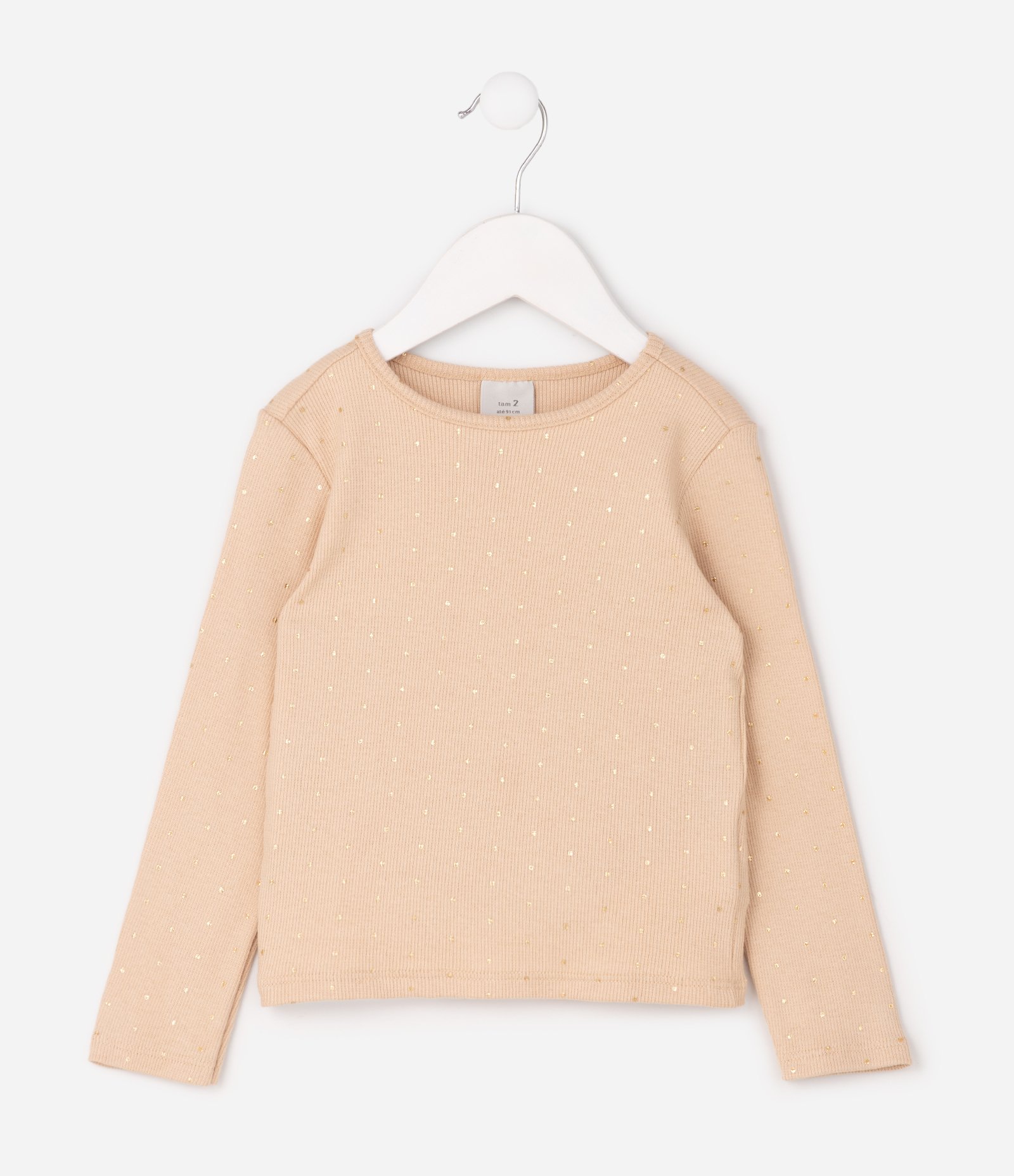 Blusa Slim Infantil em Ribana com Estampa Poá Metalizado – Tam 1 a 6 ...