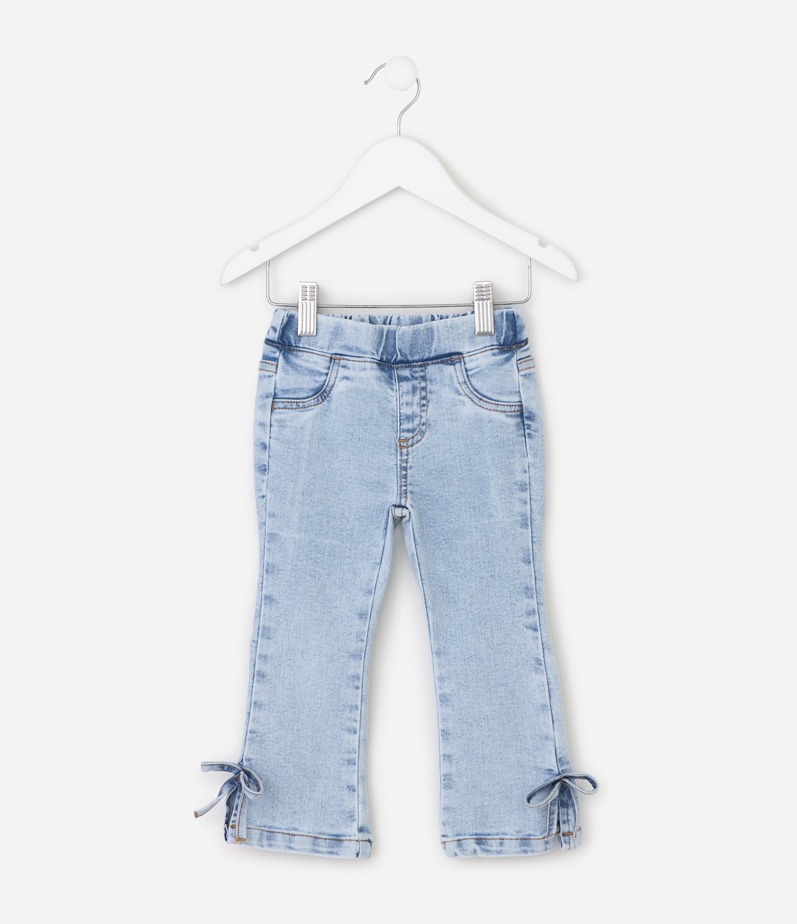 Calça Infantil Flare Jeans com Lacinho Aplicado – Tam 1 a 6 Anos Azul Claro